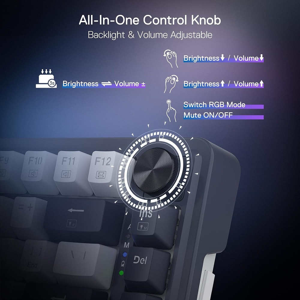 Redragon K673 PRO 75% Wireless RGB Red Switches (Abyssal Blue) Clav...