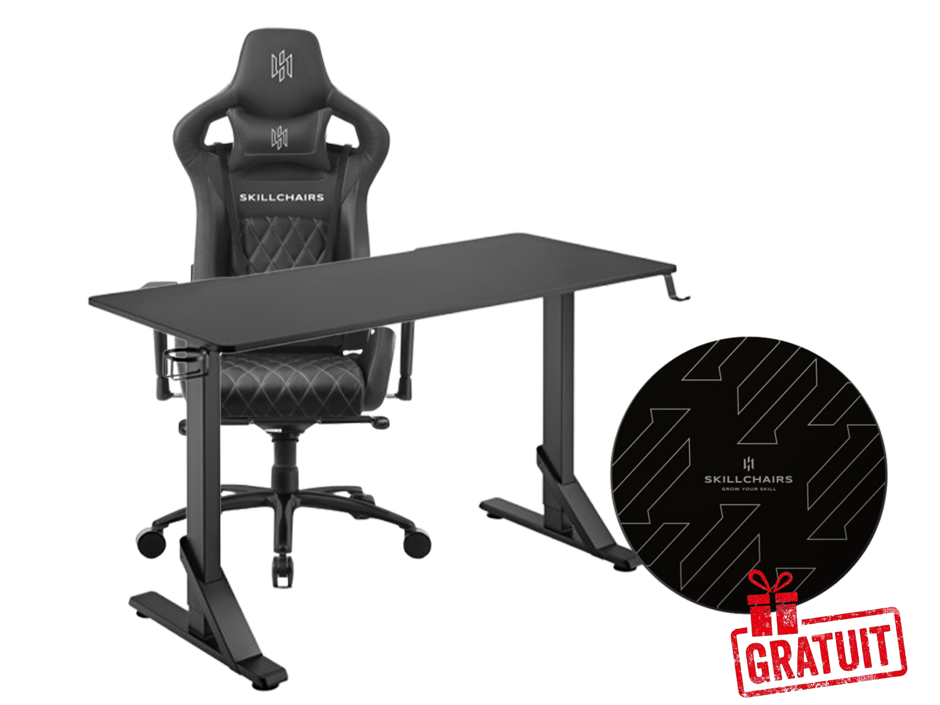 SKILLCHAIRS Throne Series Black/Black+SKILLDESK GMD3-140+SKILLCHAIR...