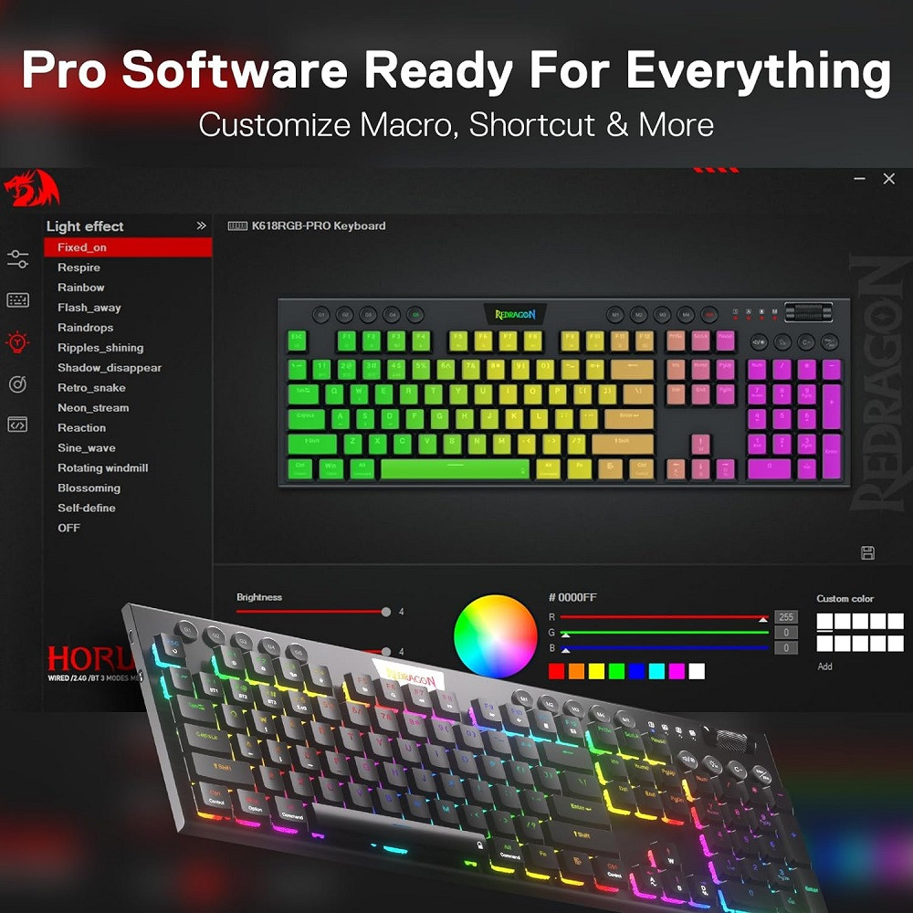 Redragon K618 PRO Wireless Low Profile Red Switches Claviers Redrag...