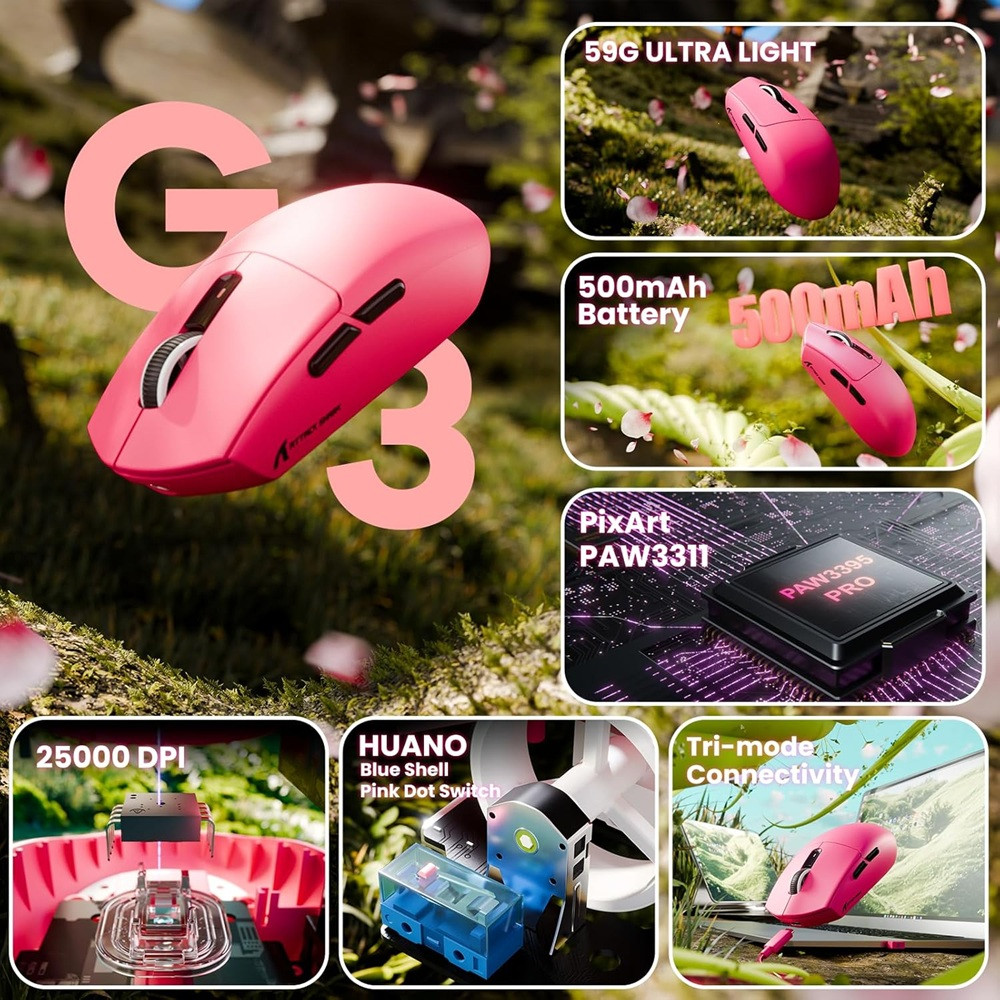 ATTACK SHARK G3 (Berry Red) Souris ATTACK SHARK Maroc